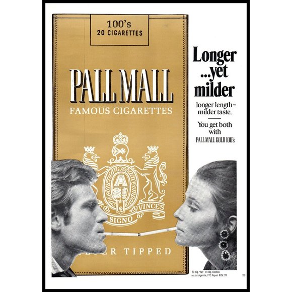 Pall Mall | Art | 971 Pall Mall Golds Cigarettes Vintage Print Ad ...